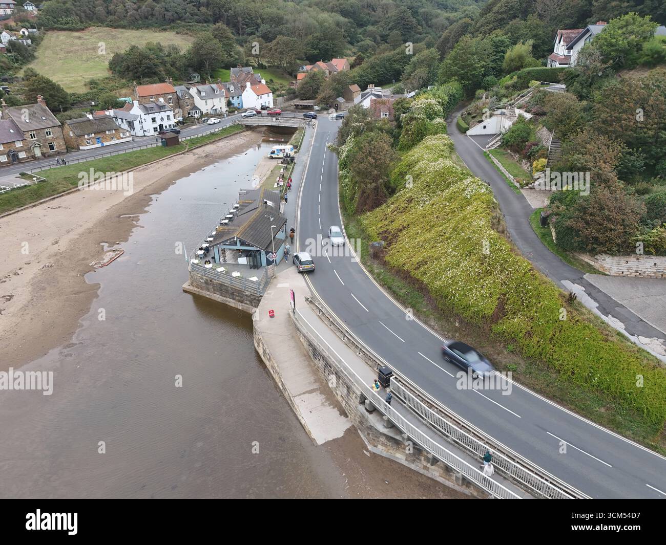 aerial view of Sandsend beach and seafront, Whitby. North yorkshire ...
