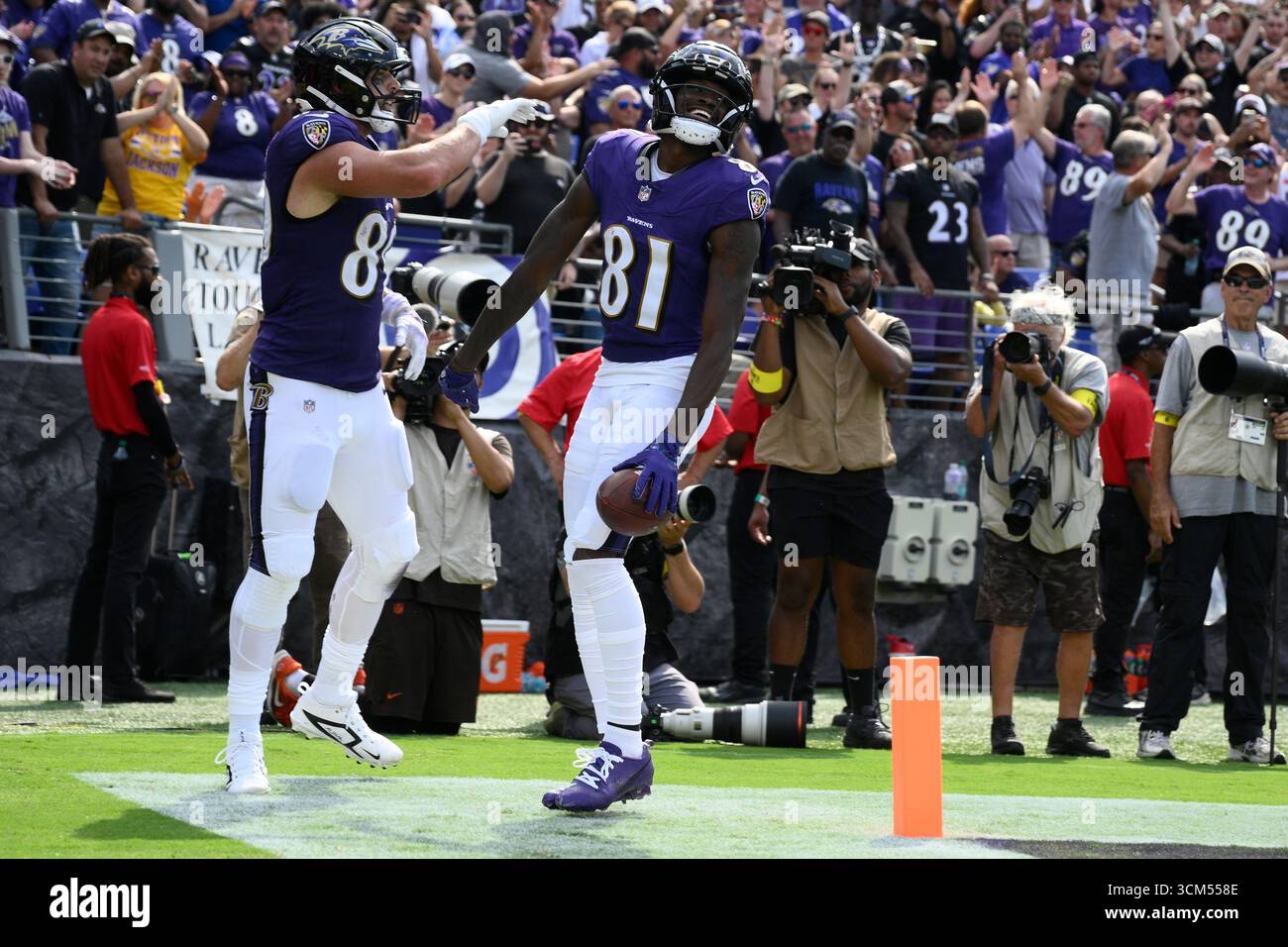 Baltimore Ravens wide receiver Devontez Walker celebrates after scoring ...