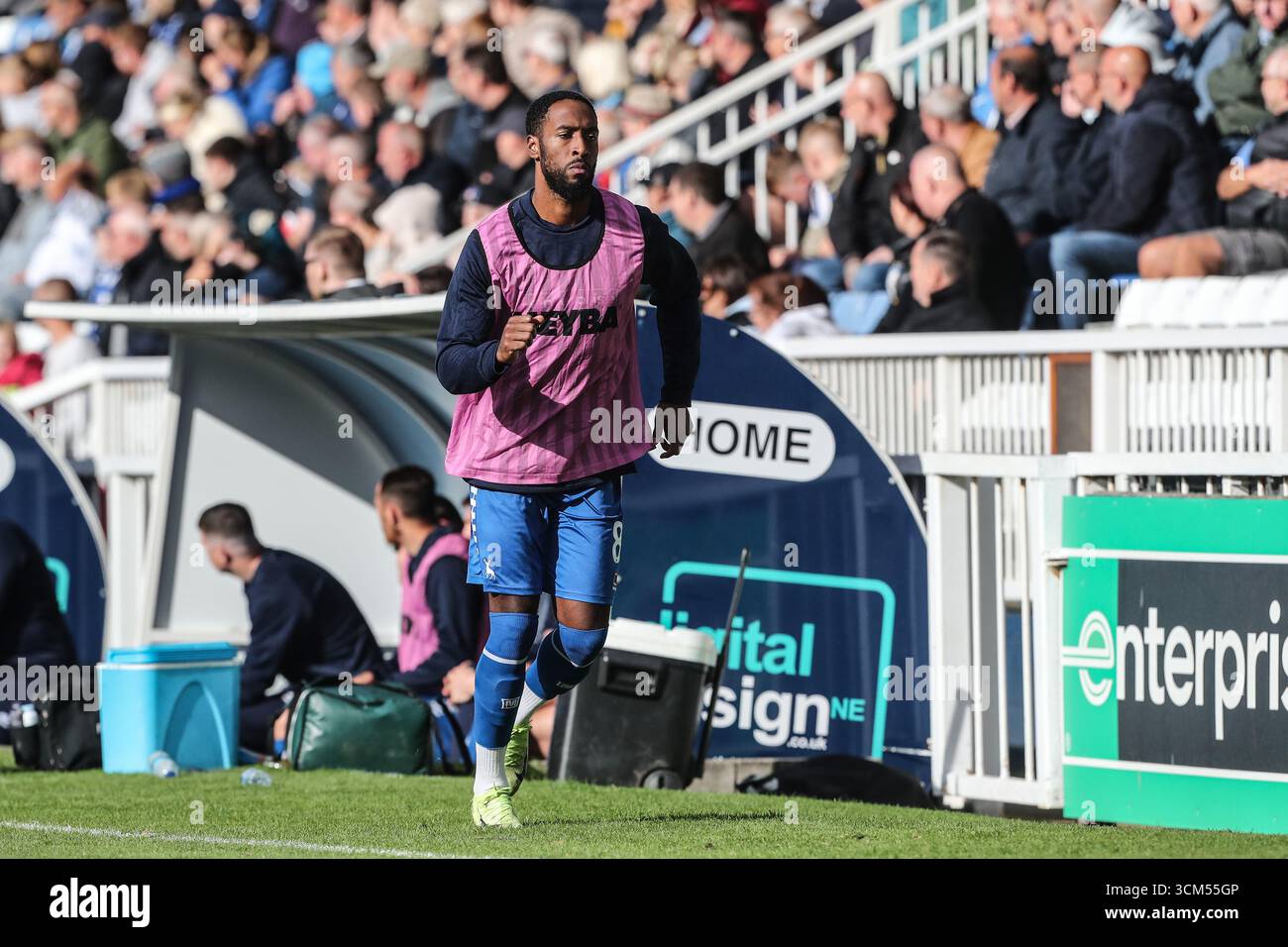 Nathan Ferguson of Hartlepool United warms up during the The Enterprise ...