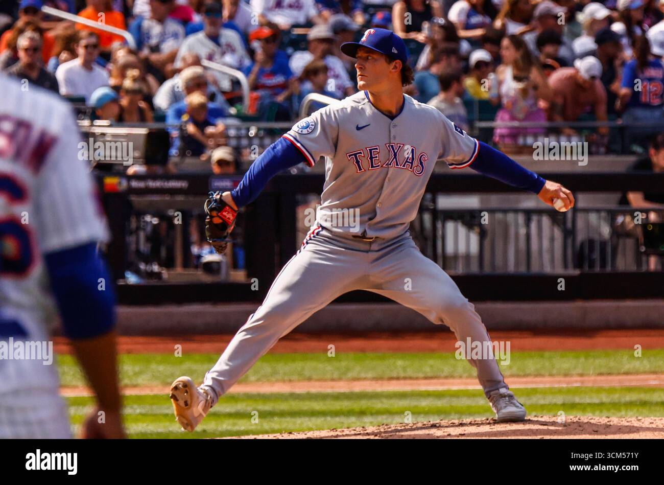 Texas Rangers' Jacob Eugene Latz throws during the during the third ...