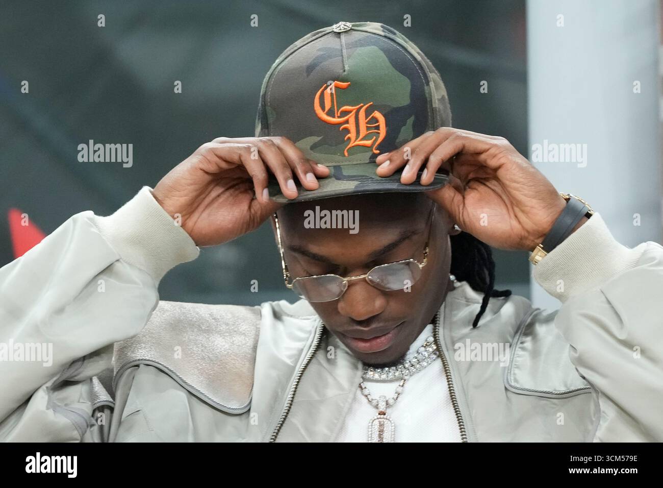 Raphael Leao attends a Serie A soccer match between AC Milan and ...