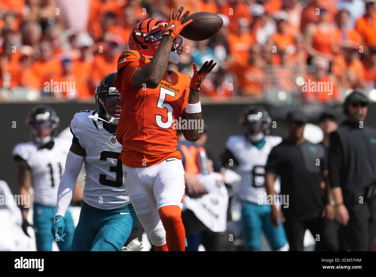 Cincinnati Bengals wide receiver Tee Higgins completes a catch for a ...