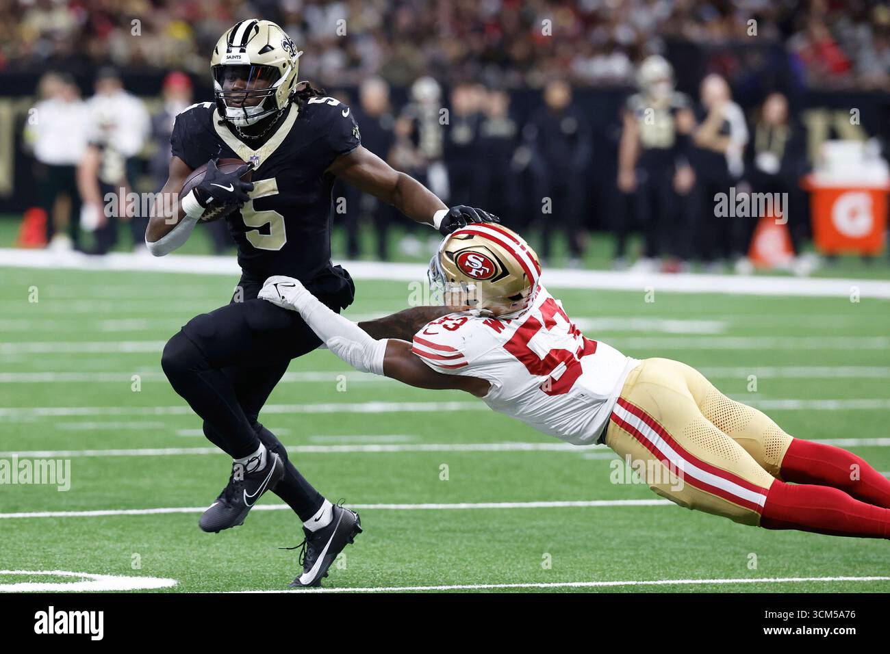 New Orleans Saints running back Kendre Miller (5) runs against San ...