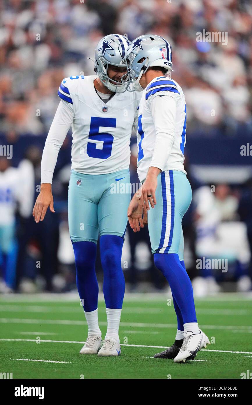 Dallas Cowboys' Bryan Anger (5) and Brandon Aubrey, right, celebrate ...