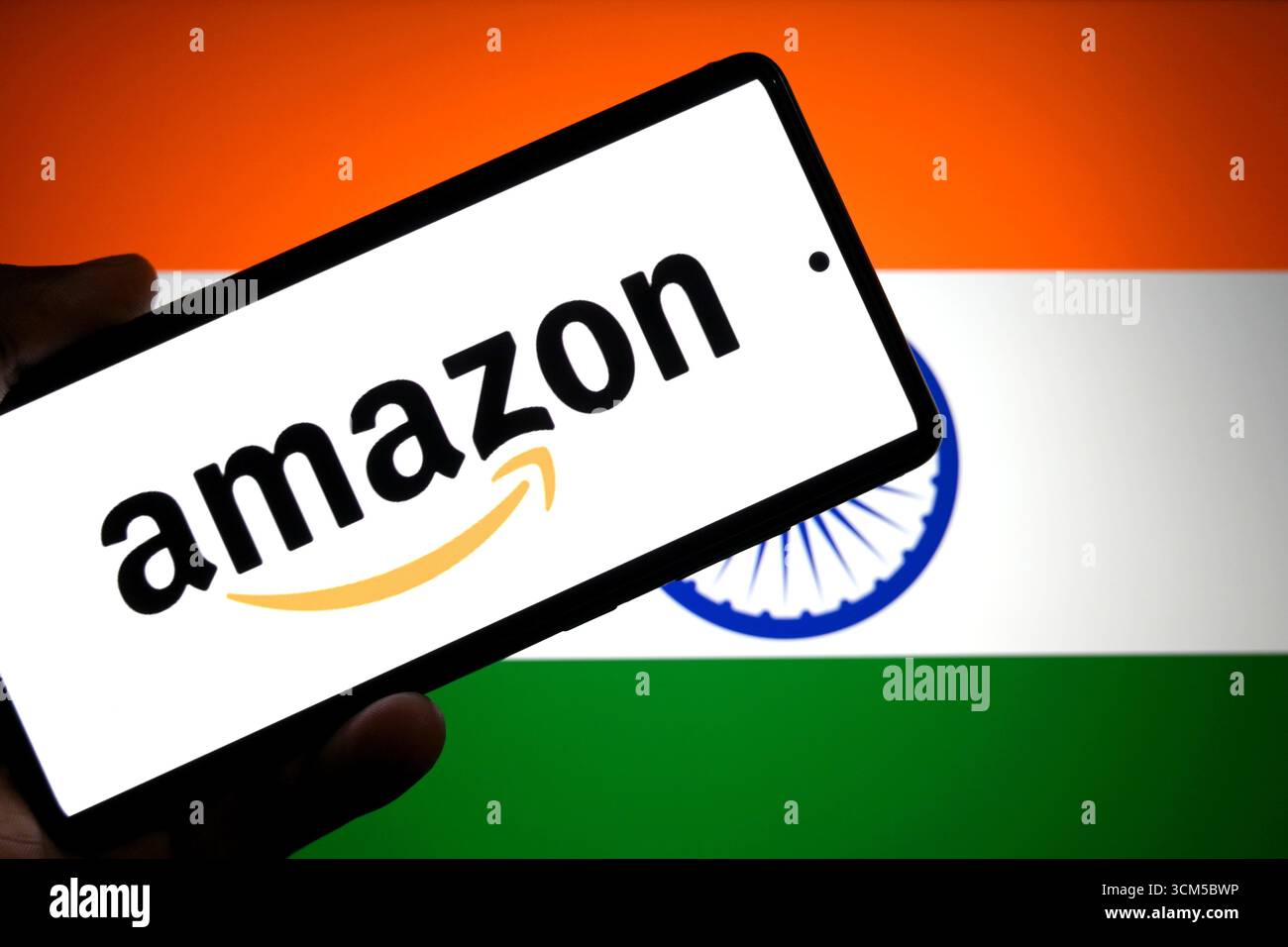 September 14, 2025, India: In this photo illustration, an Amazon logo ...