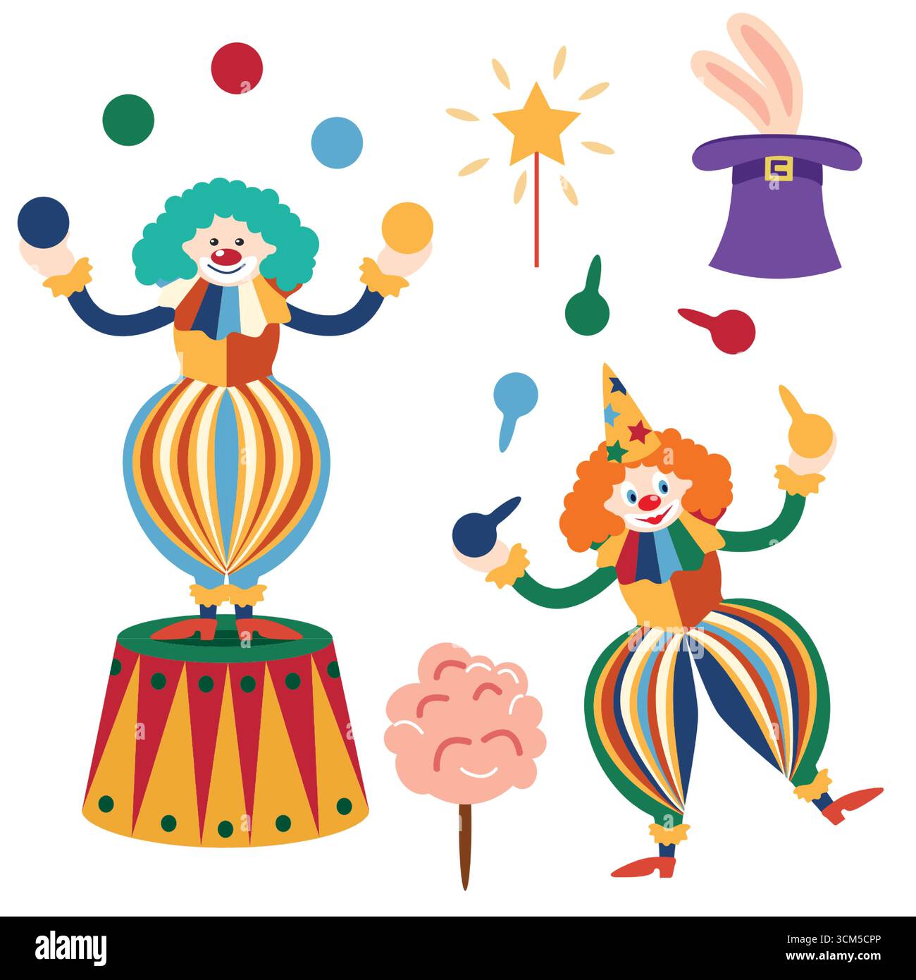 Circus chapito set. Vector characters of strongman, clown, juggler and ...