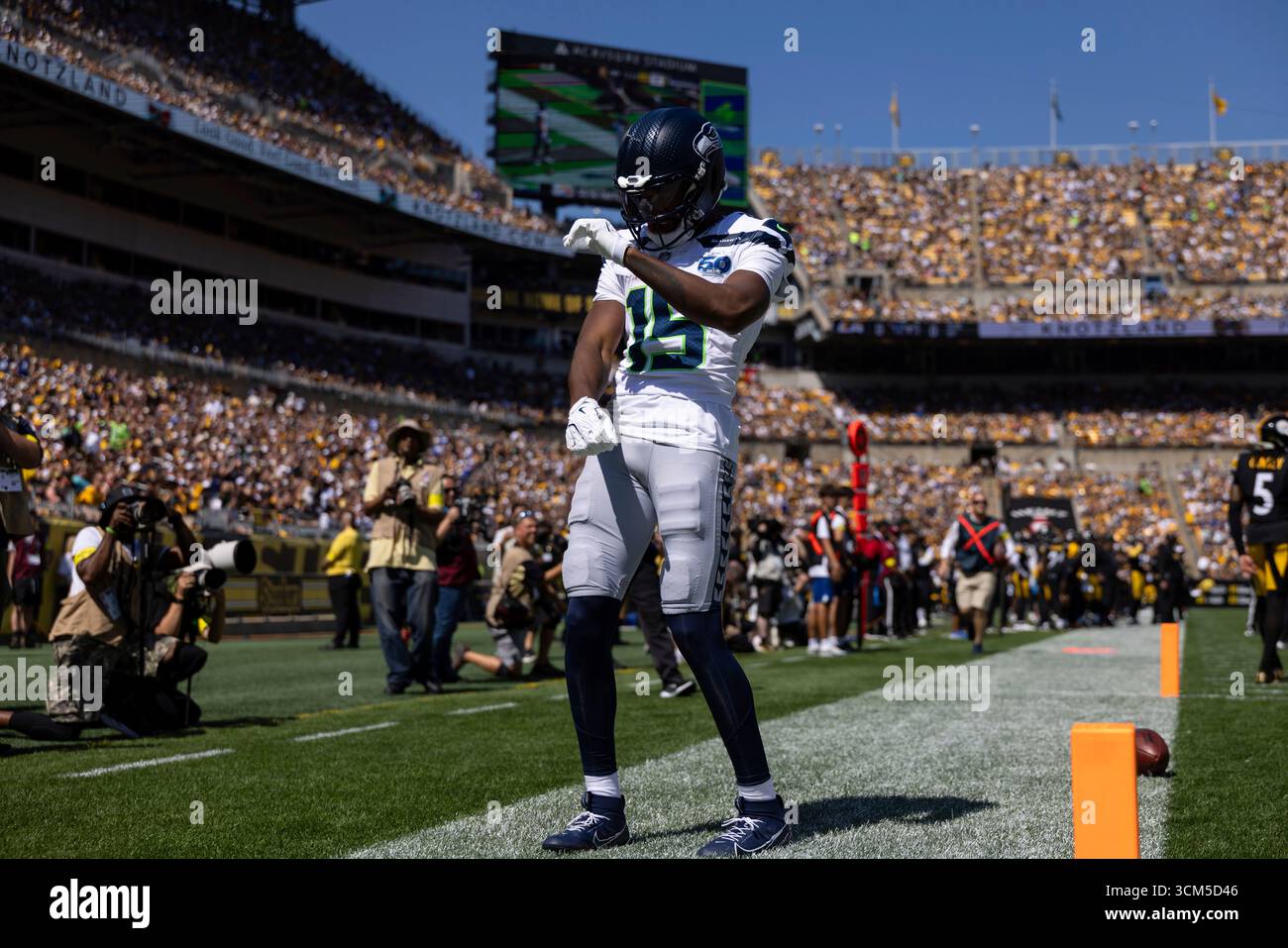 Seattle Seahawks wide receiver Tory Horton (15) celebrates after a ...