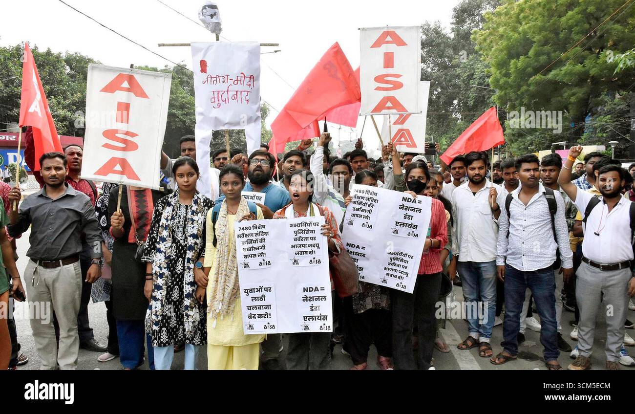 PATNA, INDIA - SEPTEMBER 14: Members of All India Students Association ...