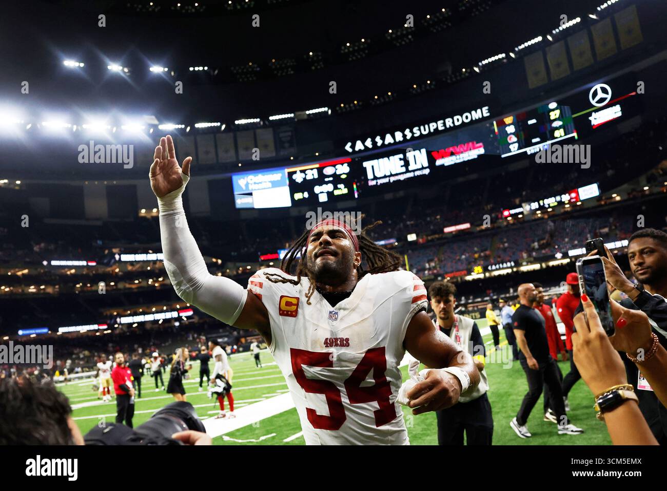 San Francisco 49ers linebacker Fred Warner (54) celebrates after an NFL ...