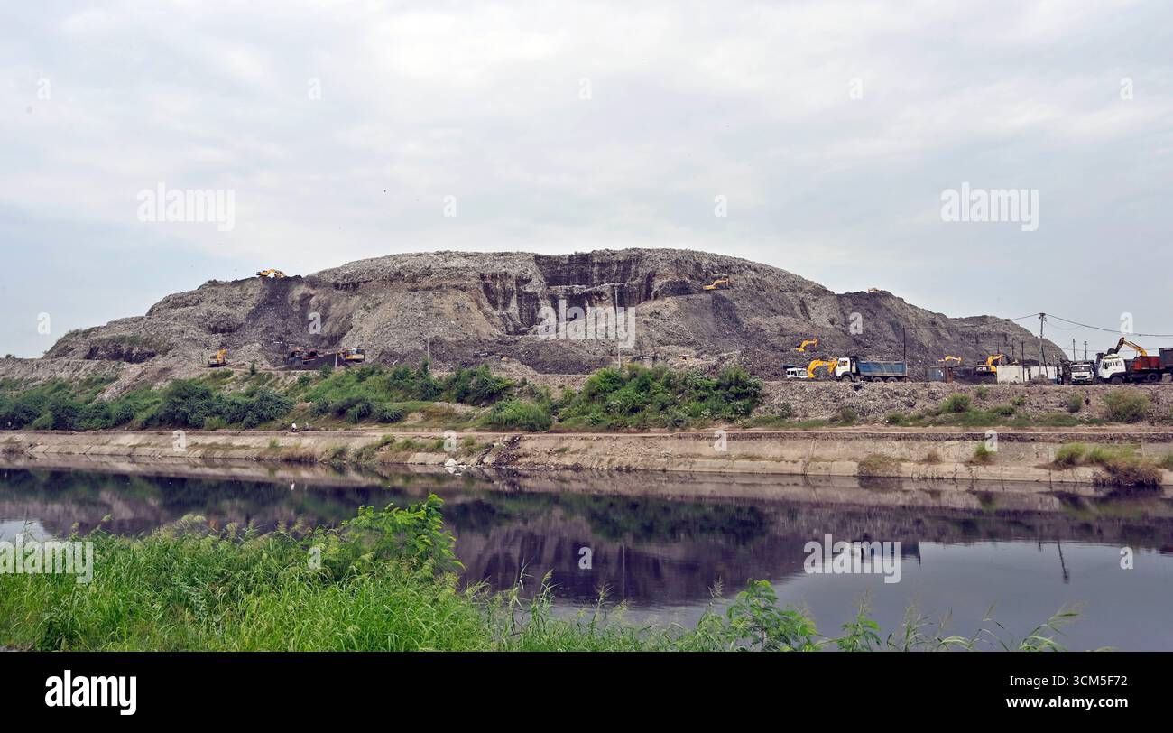 NEW DELHI, INDIA - SEPTEMBER 14: A view of Bhalswa landfill following ...