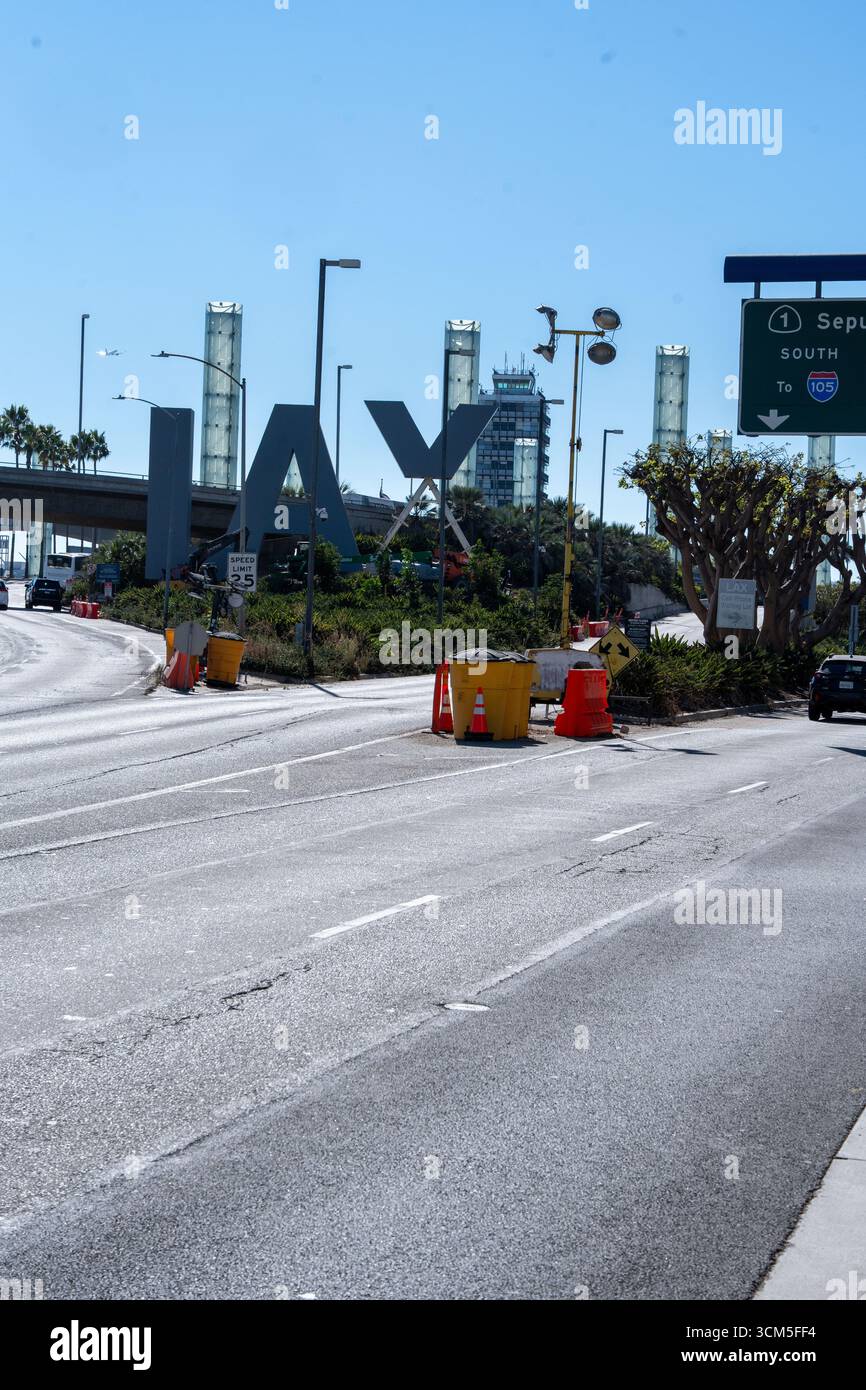 Large LAX sign at the entrance of Los Angeles International Airport at ...