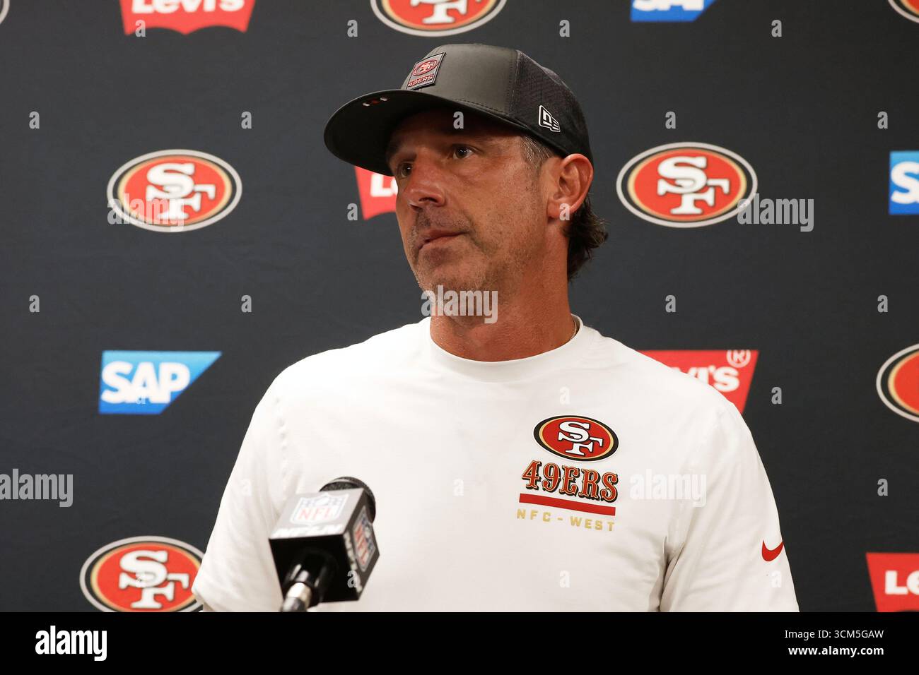 San Francisco 49ers head coach Kyle Shanahan speaks at a news ...