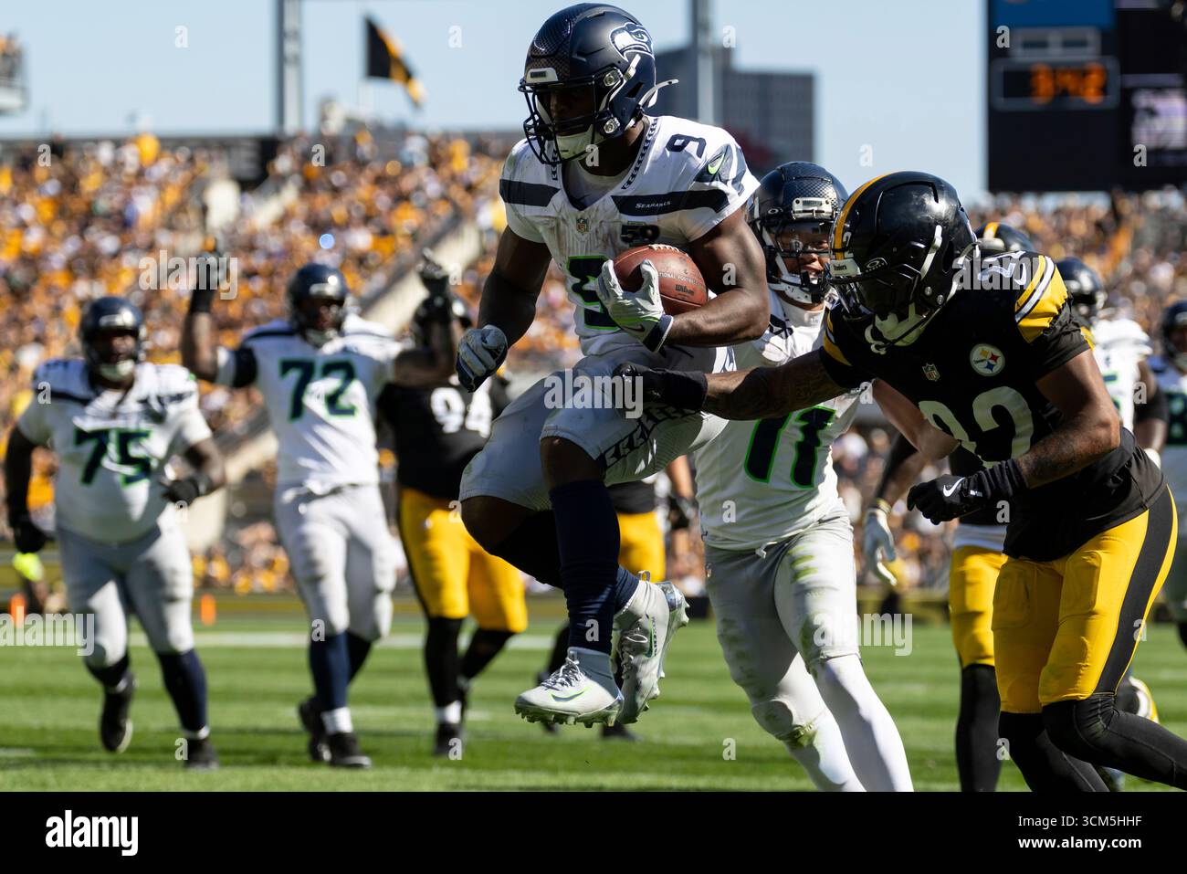 Seattle Seahawks running back Kenneth Walker III (9) crushes for a ...