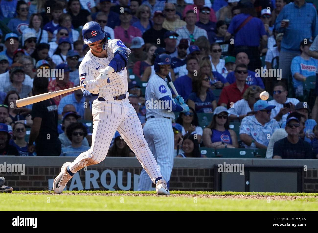Chicago Cubs' Nico Hoerner hits a two-run double against the Tampa Bay ...