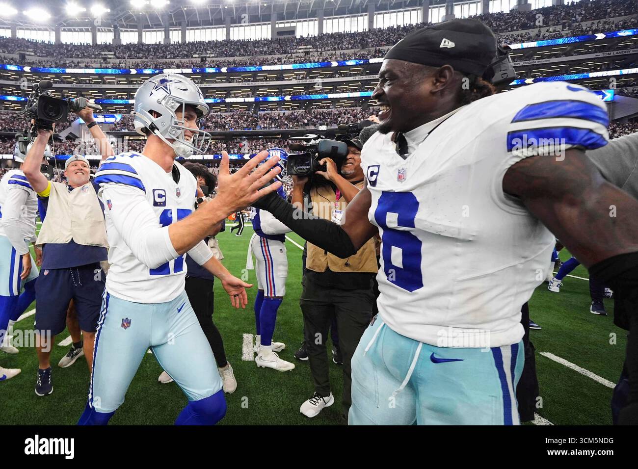 Dallas Cowboys' Brandon Aubrey (17) and Donovan Wilson (6) celebrate ...