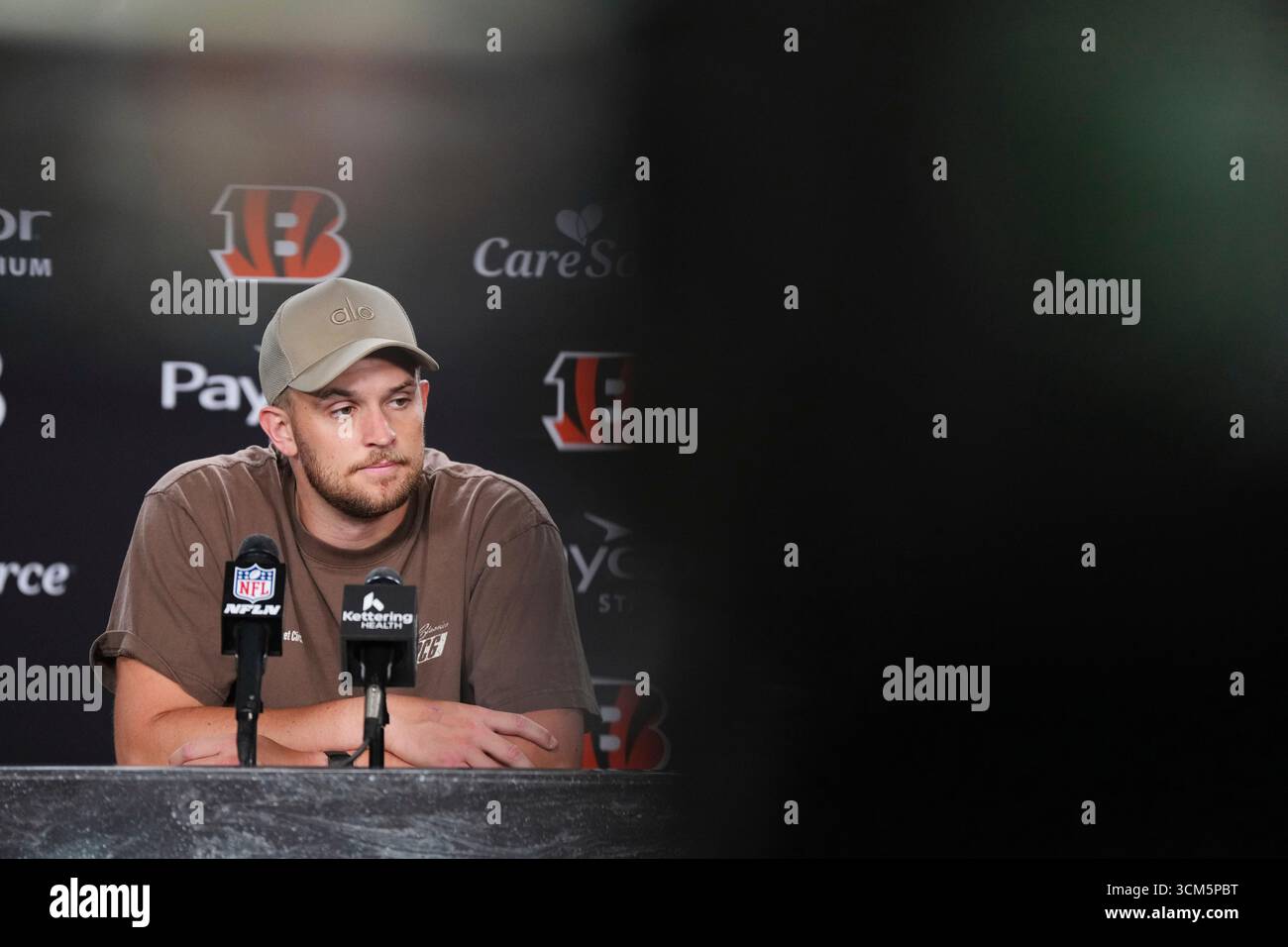 Cincinnati Bengals quarterback Jake Browning answers questions after an ...
