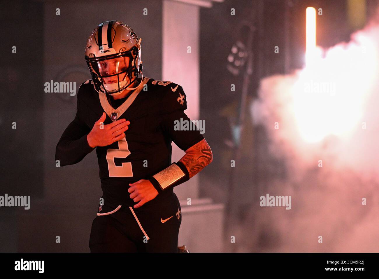 New Orleans Saints quarterback Spencer Rattler (2) enters the stadium ...