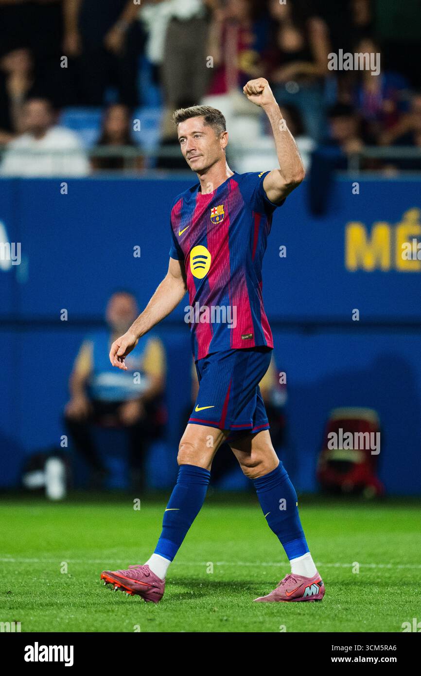 FC Barcelona player (9) Robert Lewandowski celebrates his score during ...