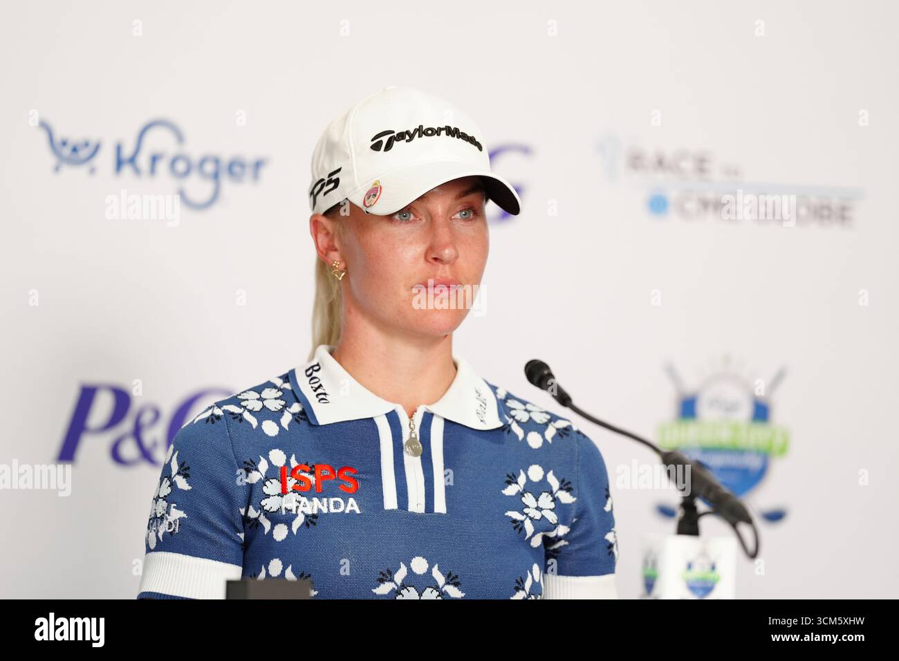 MAINEVILLE, OH - SEPTEMBER 14: LPGA golfer Charley Hull speaks at a press conference after ...