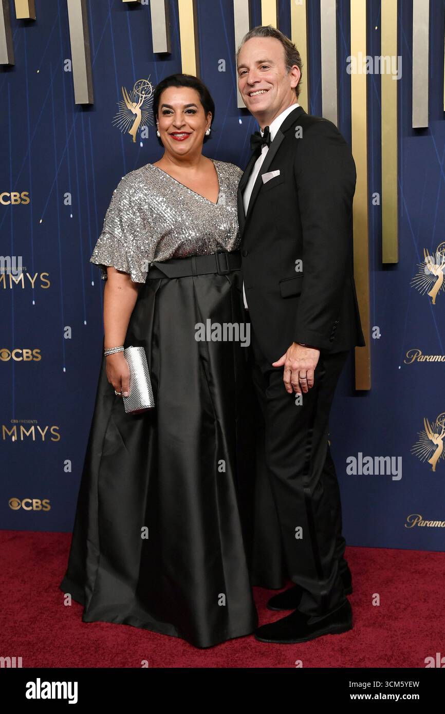 Simran Baidwan and Vince Bonotto arrive at the 77th Primetime Emmy ...