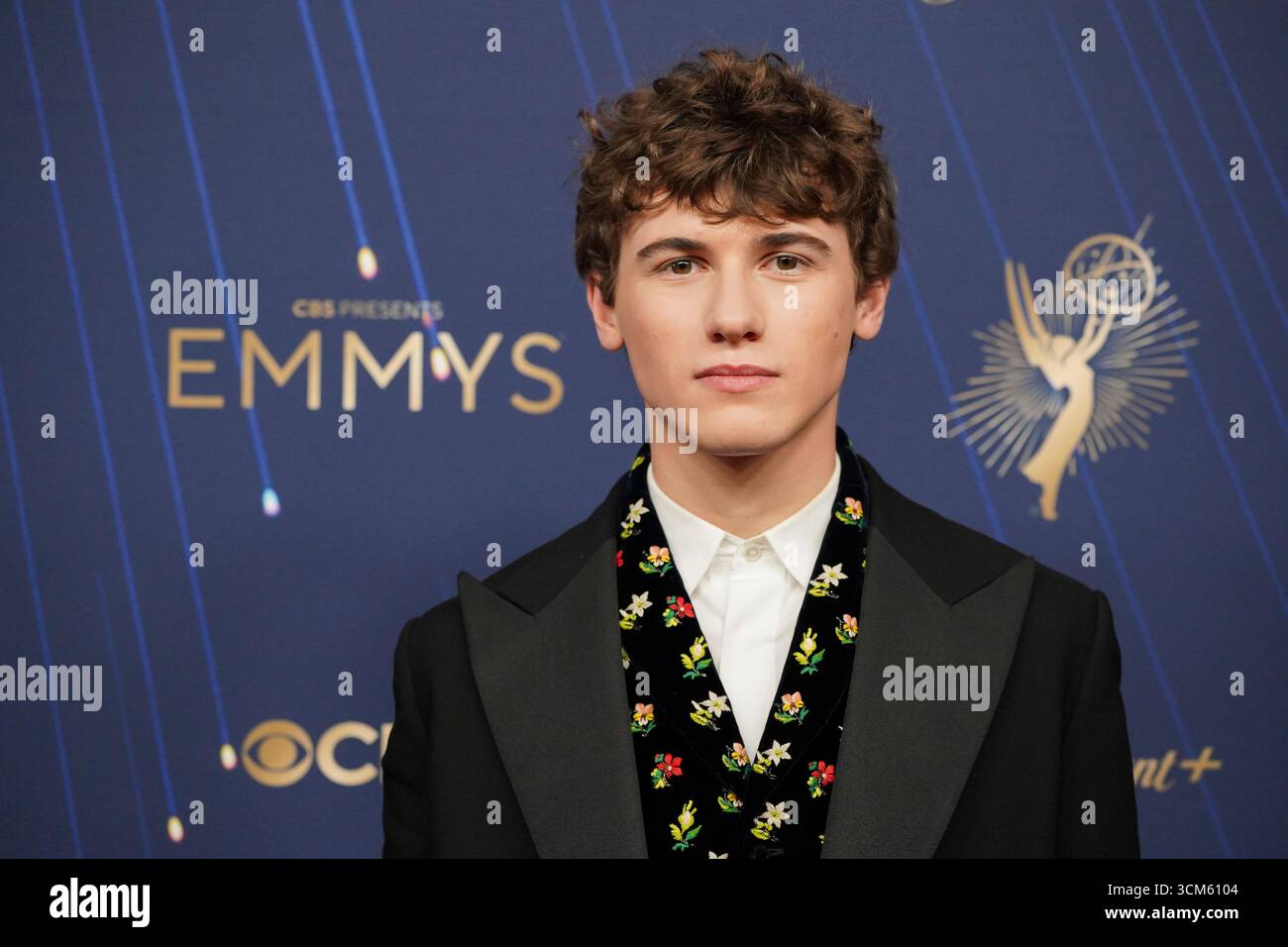 Sam Nivola arrives at the 77th Emmy Awards on Sunday, Sept. 14, 2025 at ...