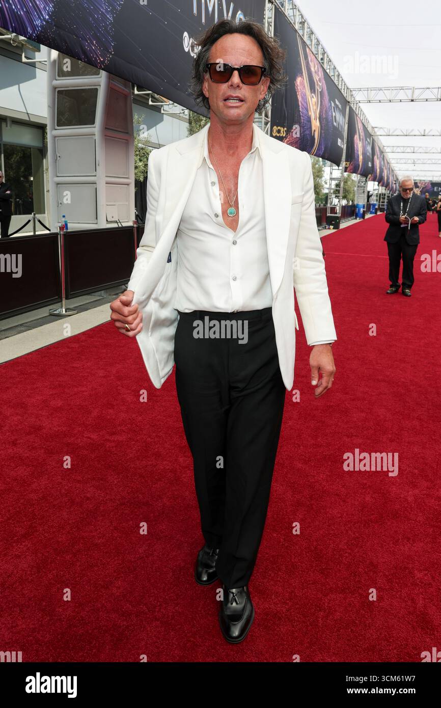 Walton Goggins walks the red carpet at the 77th Emmy Awards on Sunday ...