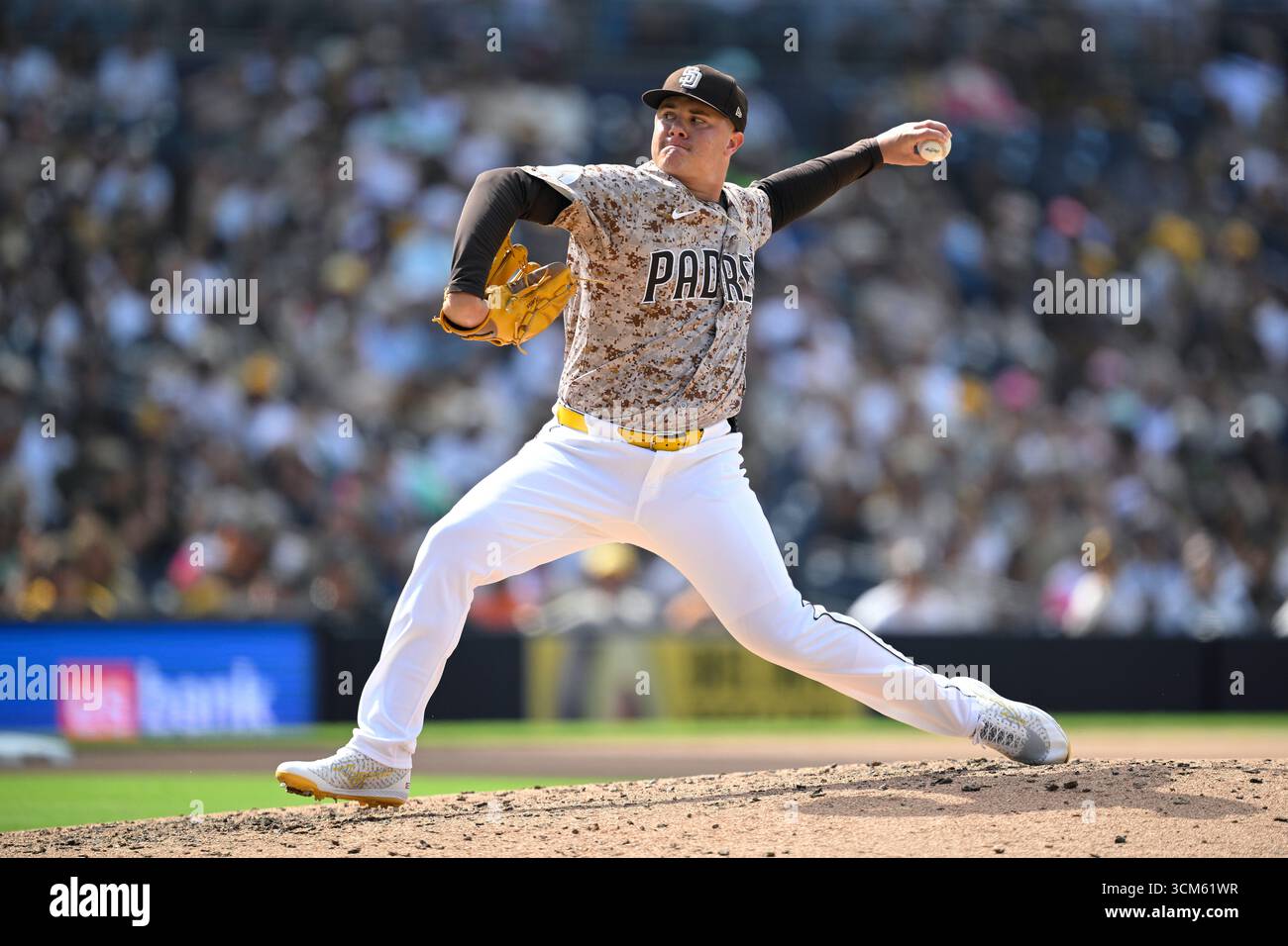 San Diego Padres relief pitcher Adrian Morejon works against a Colorado ...