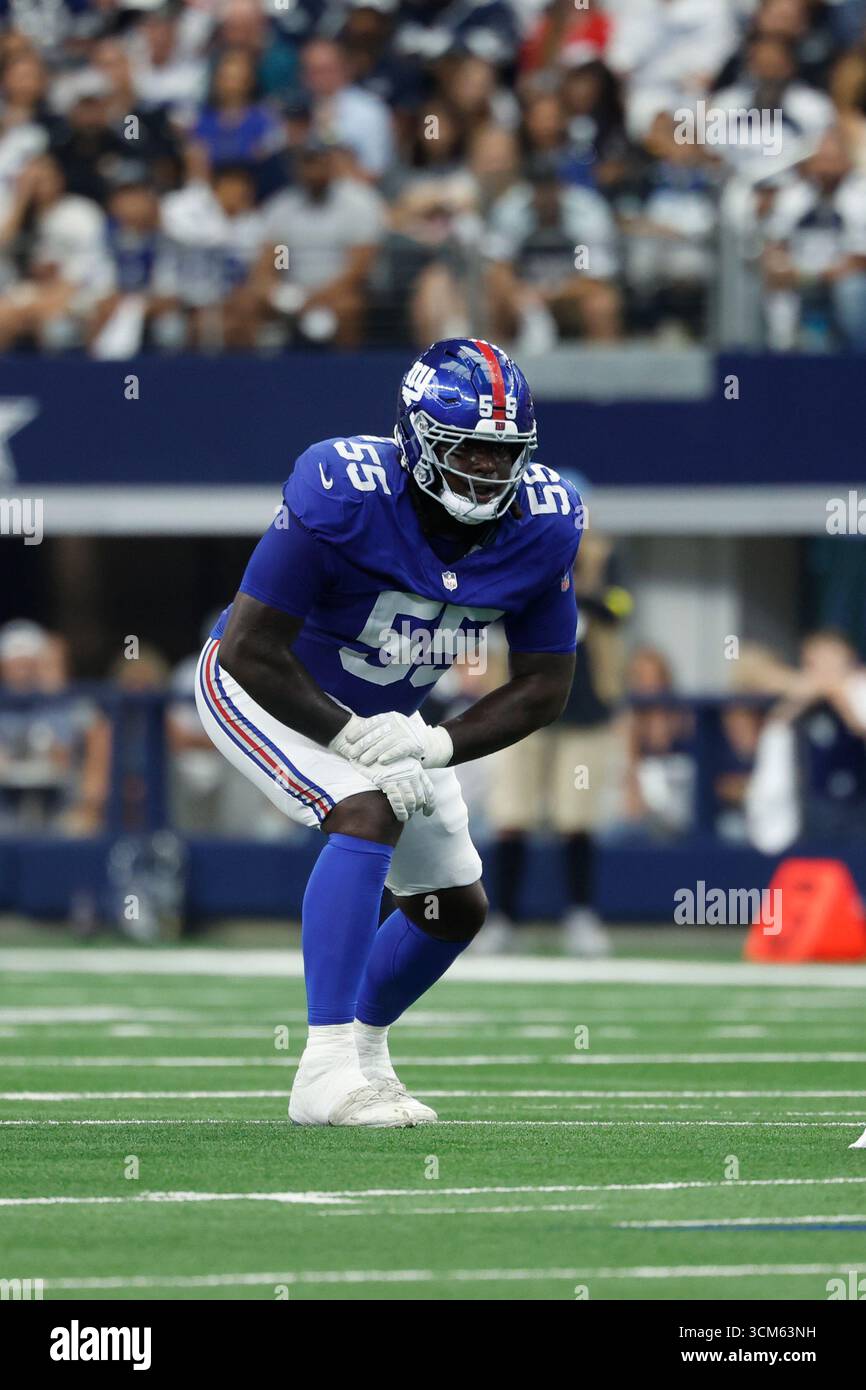 New York Giants offensive lineman James Hudson III (55) lines up for ...