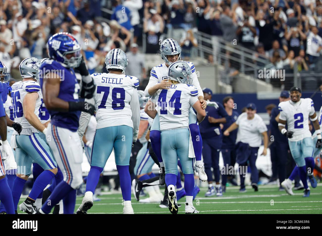 Dallas Cowboys kicker Brandon Aubrey (17) celebrates with teammates ...