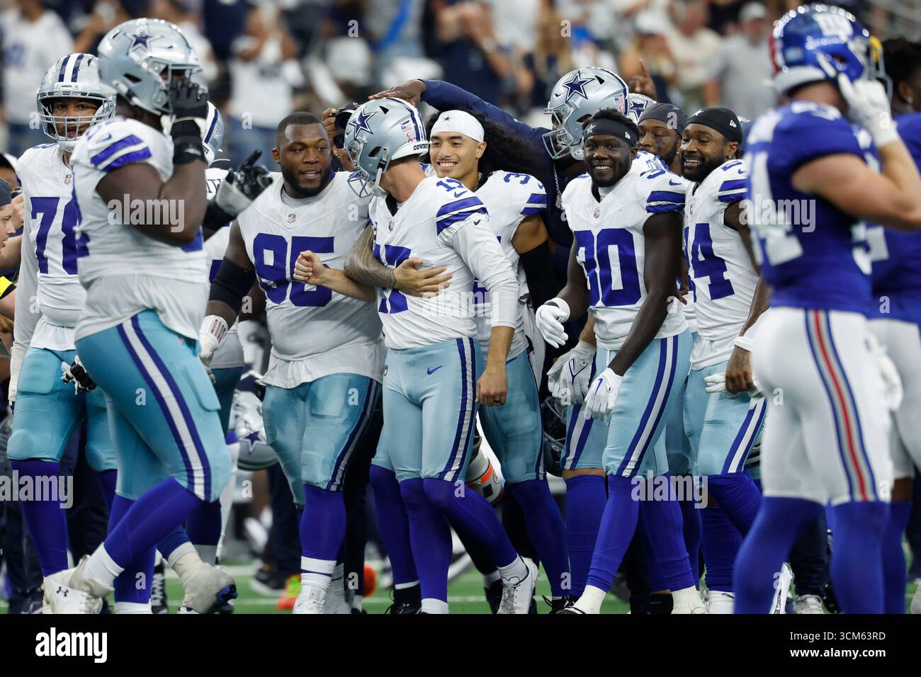Dallas Cowboys kicker Brandon Aubrey (17) celebrates with teammates ...