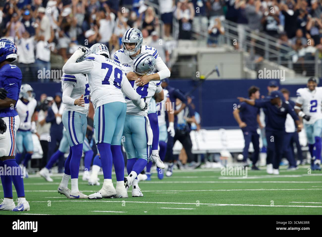 Dallas Cowboys kicker Brandon Aubrey (17) celebrates with teammates ...