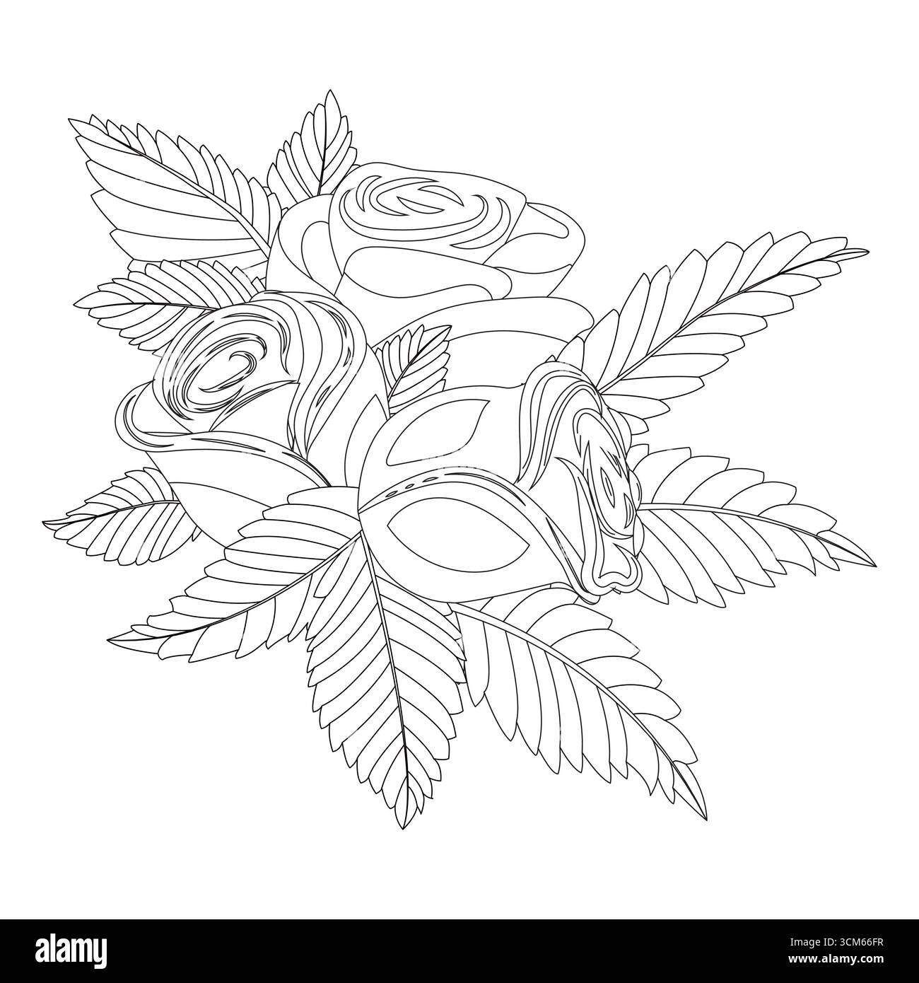 Composition of roses flowers and leaves in doodle style. Vector ...
