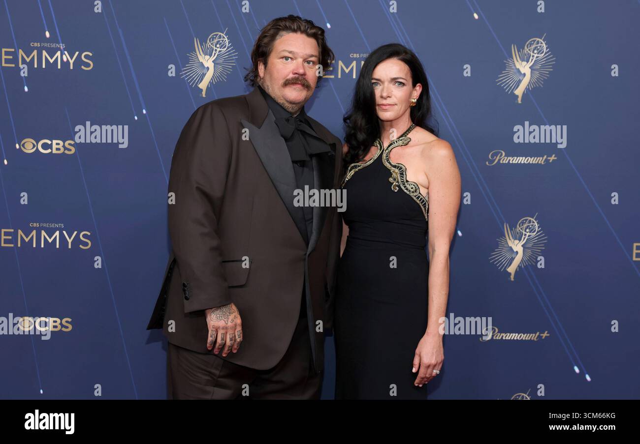 Matty Matheson, left, and Trish Matheson arrive at the 77th Emmy Awards ...