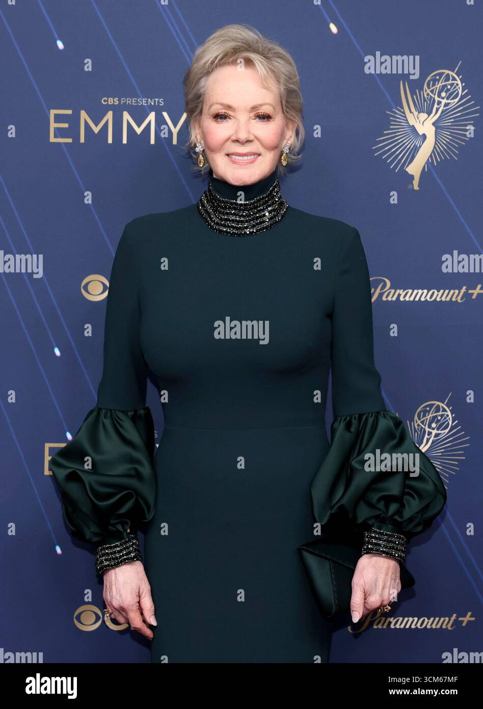 Jean Smart arrives at the 77th Emmy Awards on Sunday, Sept. 14, 2025 at ...