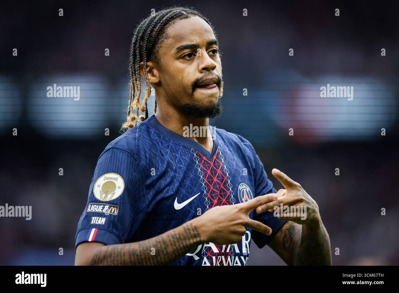 Bradley BARCOLA of PSG celebrates his goal during the French ...