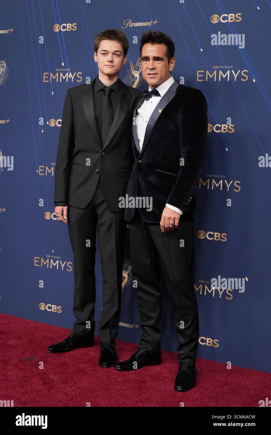 Henry Farrell, left, and Colin Farrell arrive at the 77th Primetime ...