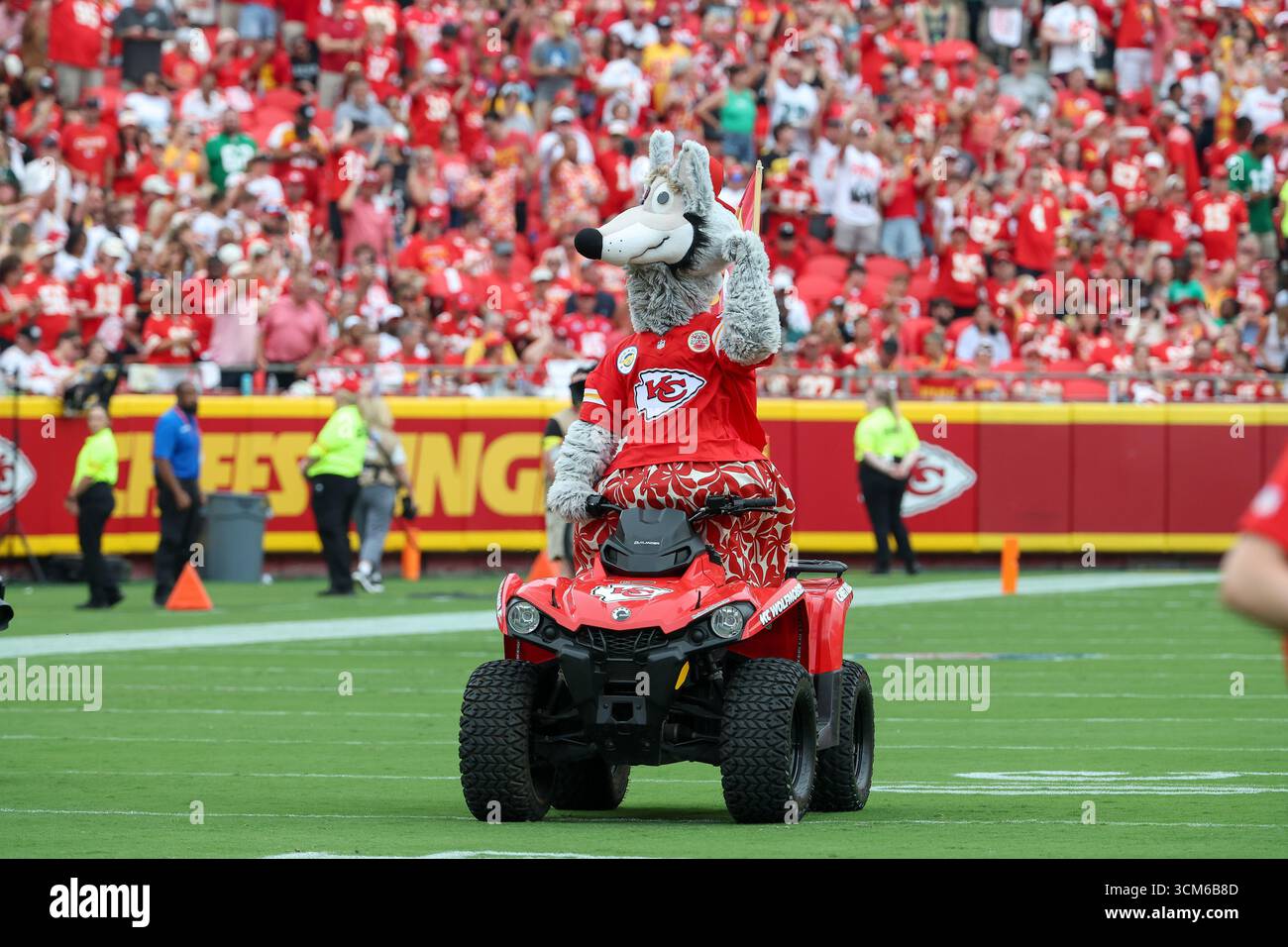 September 14, 2025: Kansas City Chiefs Mascot KC Wolf rides an ATV on ...