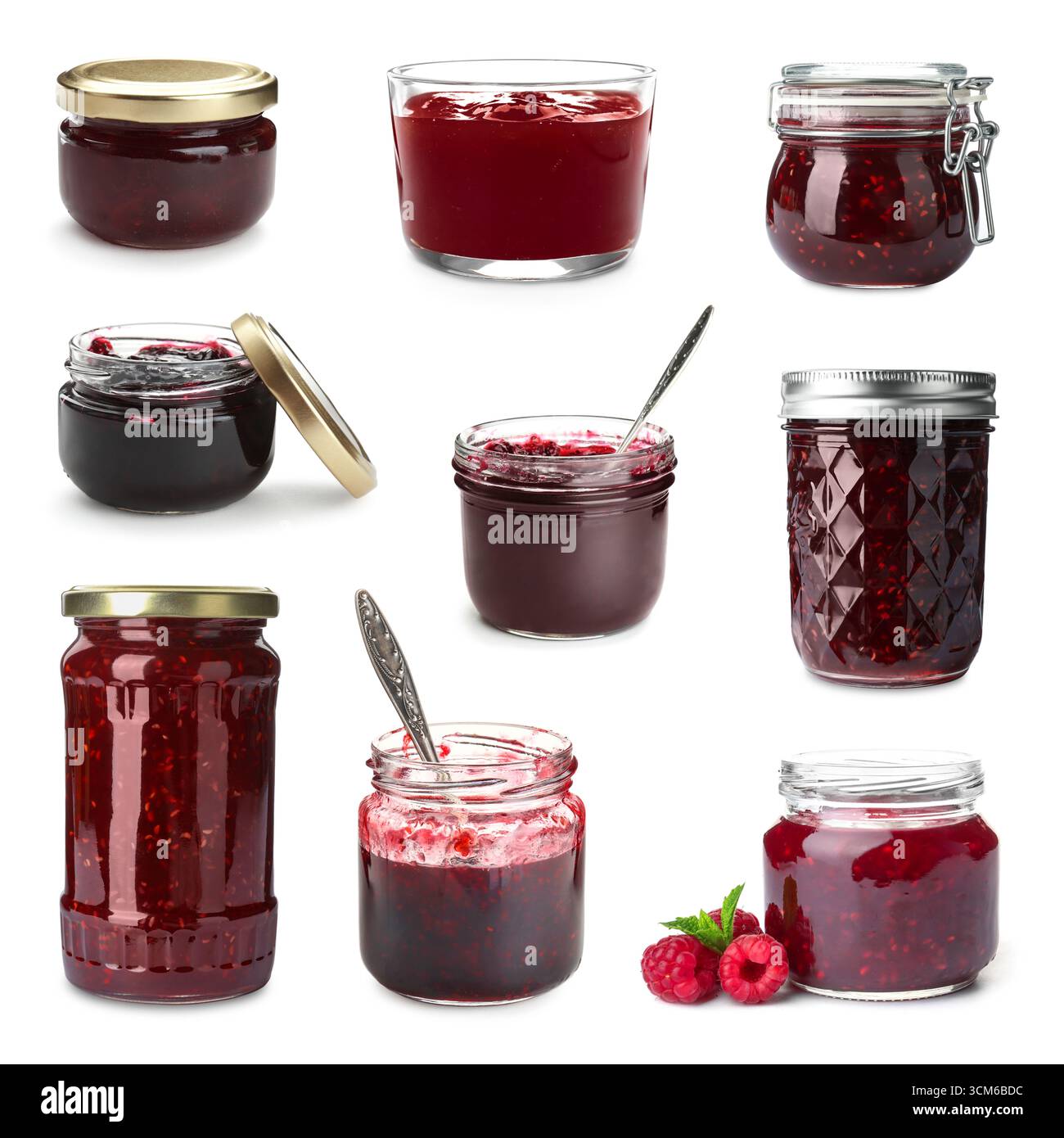 Different jams in jars isolated on white, set Stock Photo - Alamy