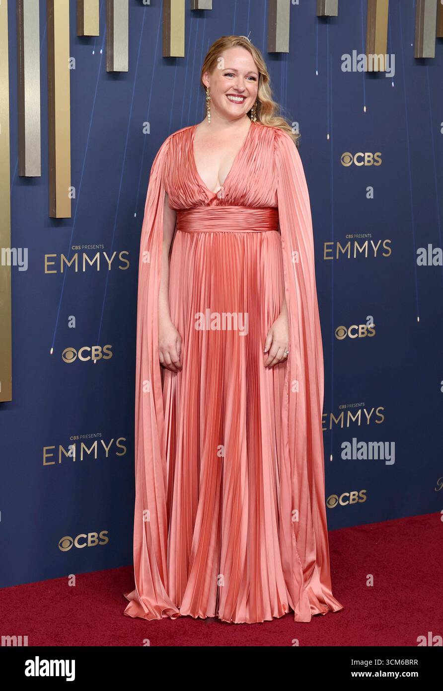 Ariel Dumas arrives at the 77th Emmy Awards on Sunday, Sept. 14, 2025 ...