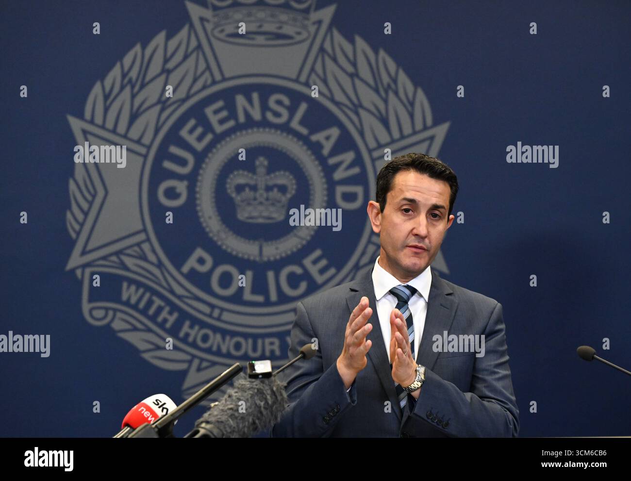 Queensland Premier David Crisafulli is seen during a press conference ...