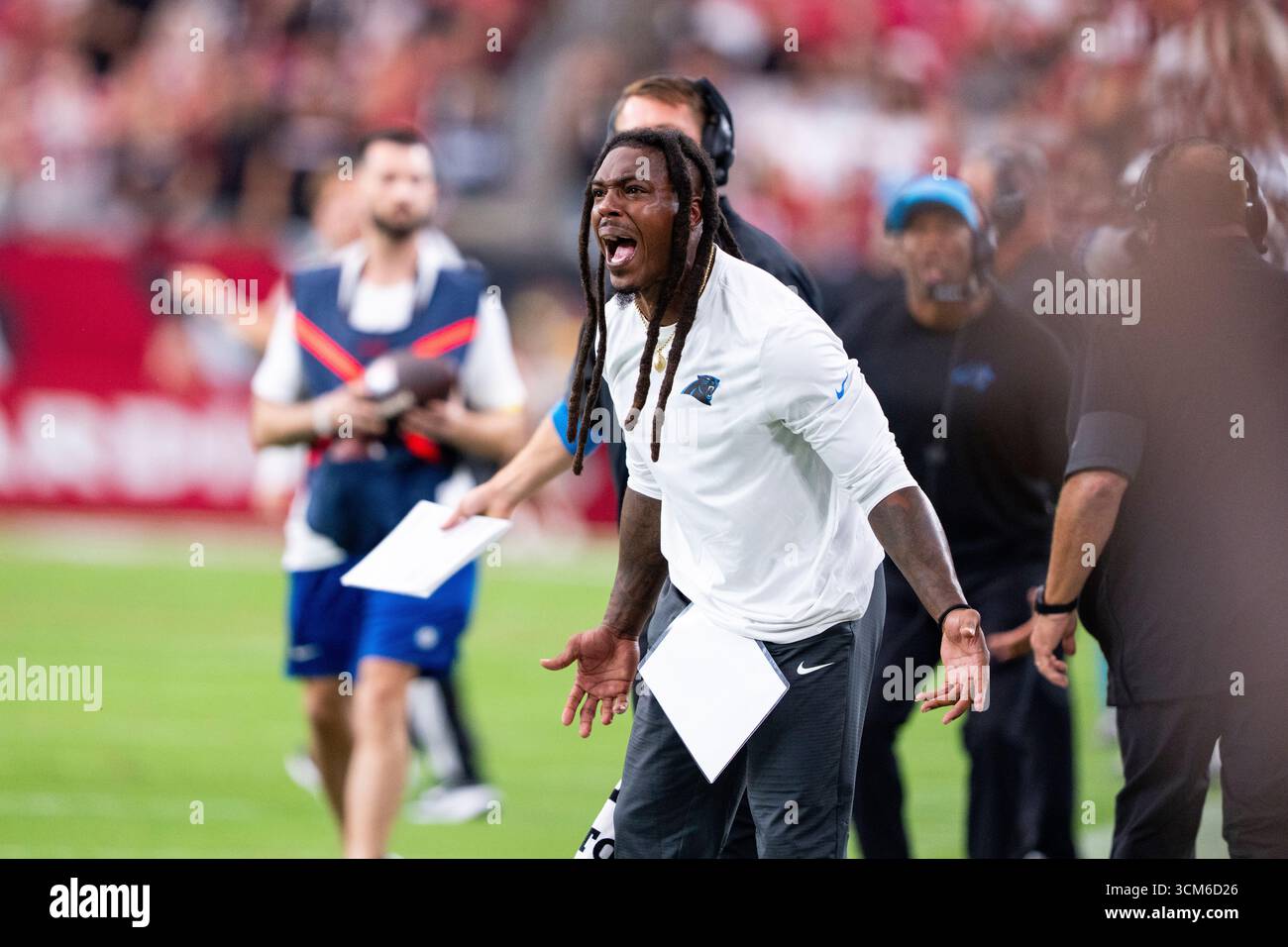 Carolina Panthers Special Teams Assistant Daren Bates argues with the ...