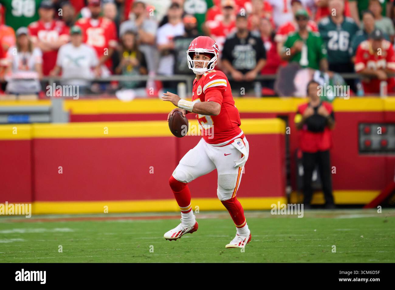 Kansas City Chiefs quarterback Patrick Mahomes looks to throw during ...