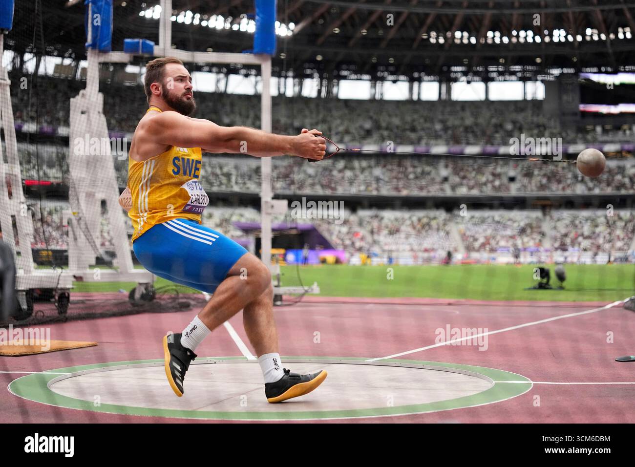 Sweden's Ragnar Carlsson makes an attempt in the men's hammer throw ...