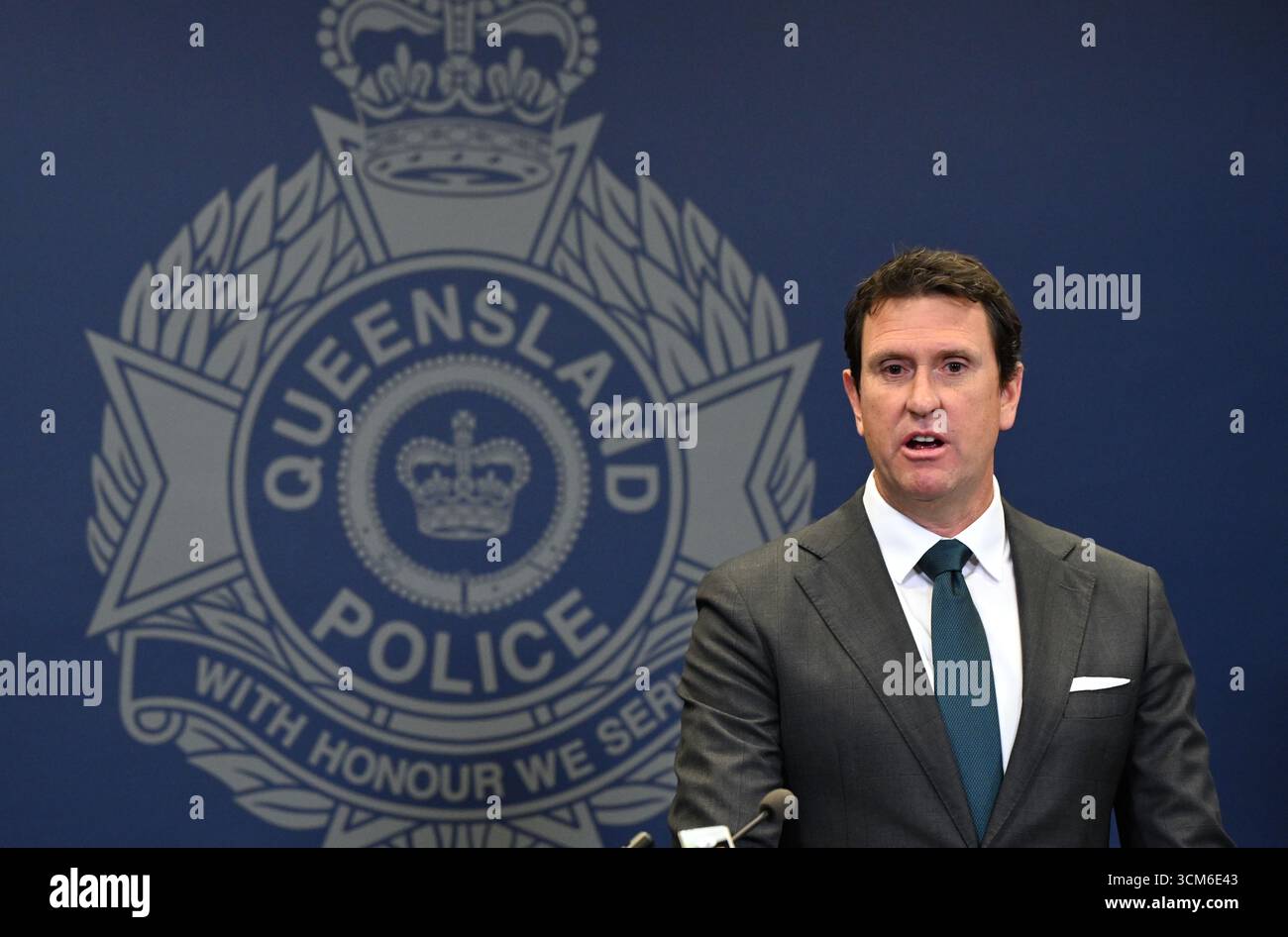 Queensland Police Minister Dan Purdie is seen during a press conference ...