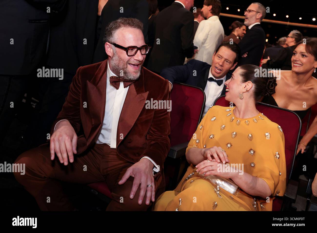 Seth Rogen and Lauren Miller at the 77th Emmy Awards on Sunday, Sept ...