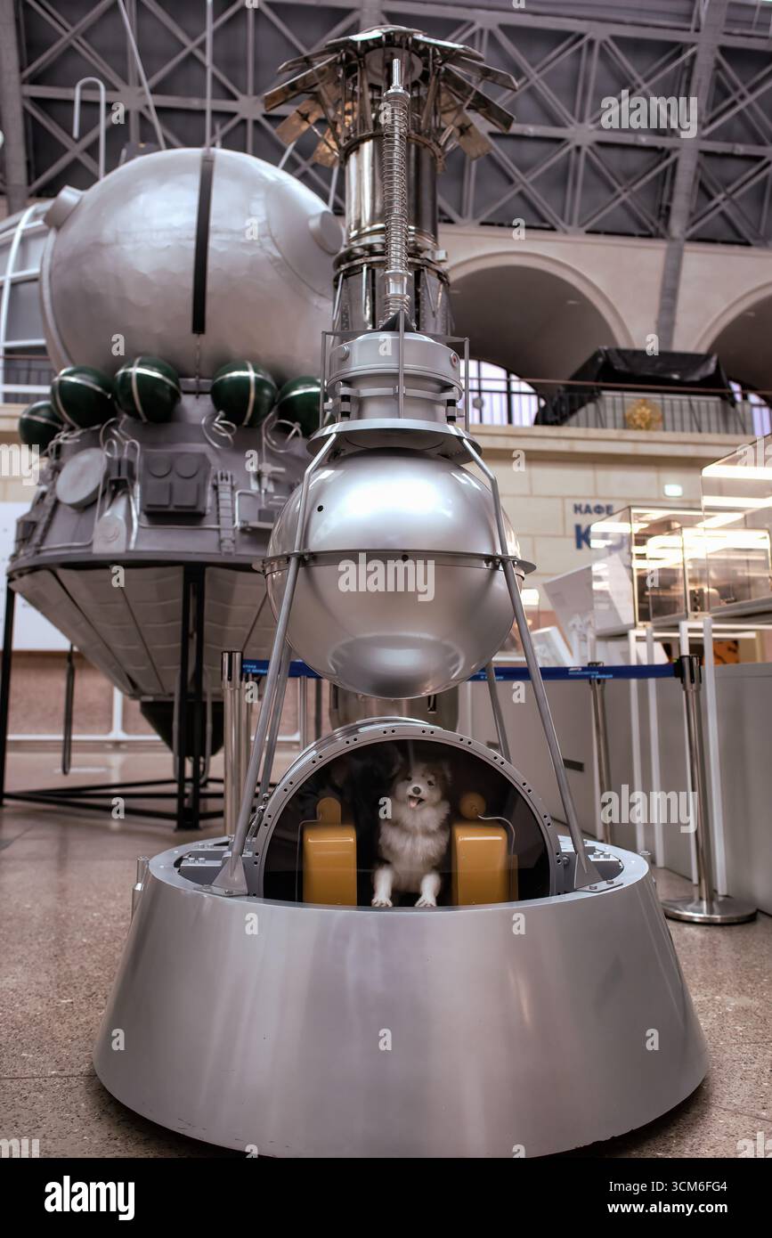 Sputnik-2 satellite at the Cosmonautics Center in Moscow. Scale model 1 ...