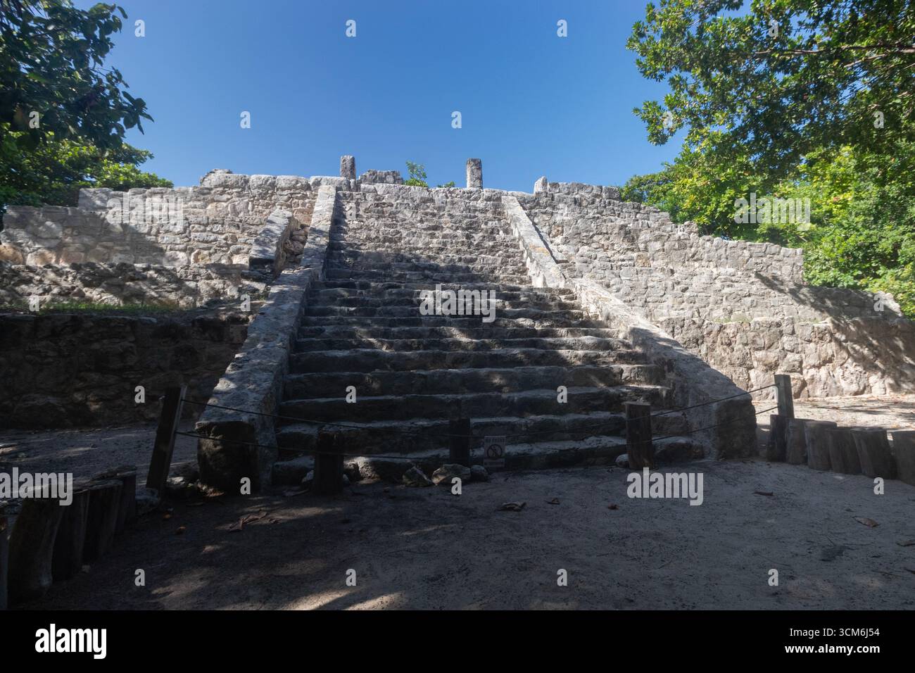An ancient mayan stairs of pyramidal structure in sunny day into san ...