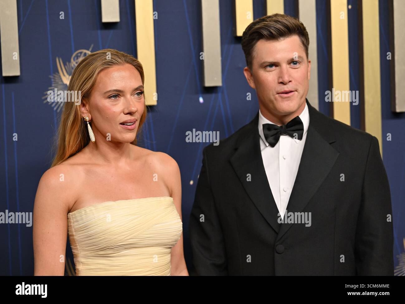 (L-R) Scarlett Johansson and Colin arrive for the 77th annual Primetime ...