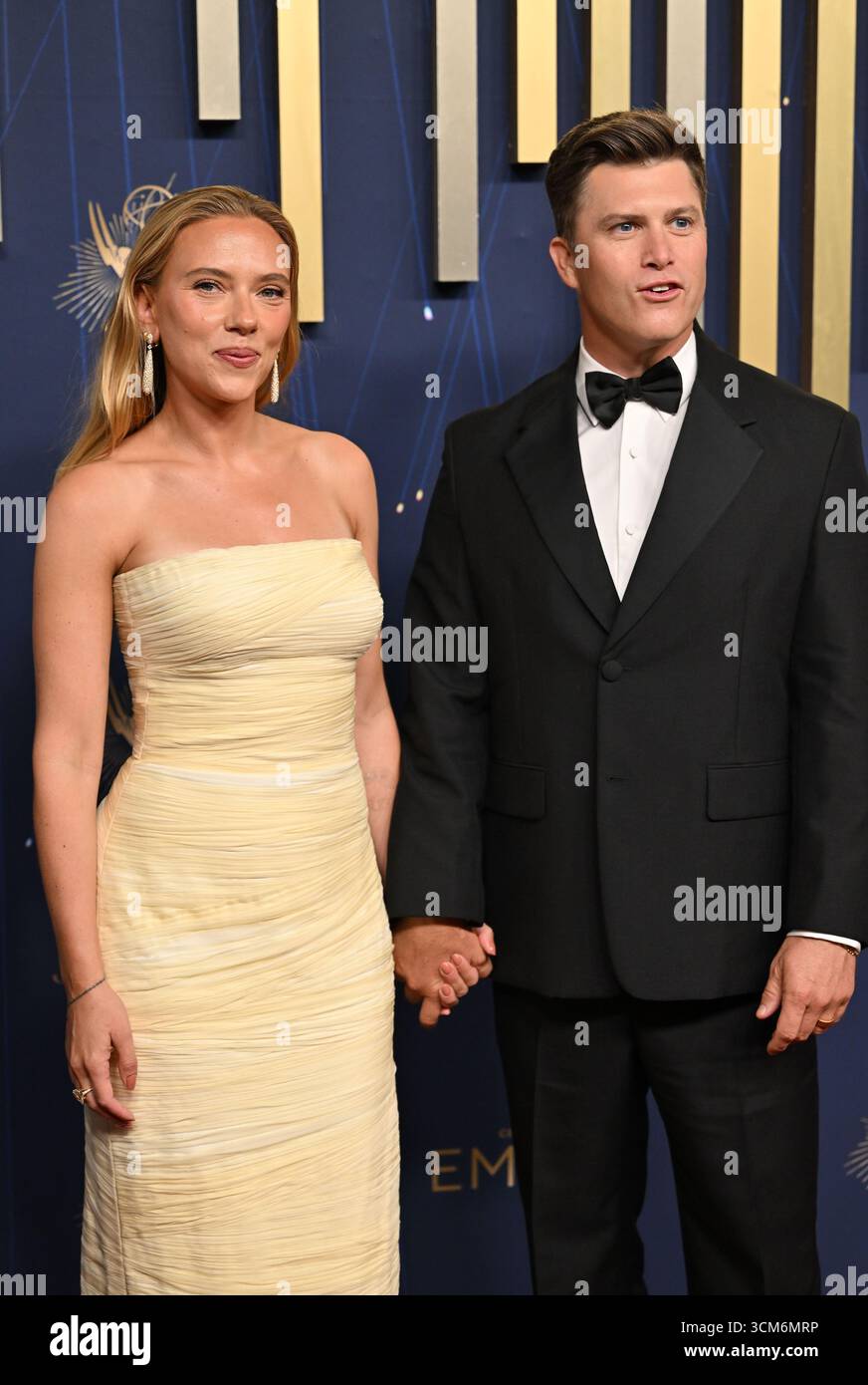 (L-R) Scarlett Johansson and Colin arrive for the 77th annual Primetime ...