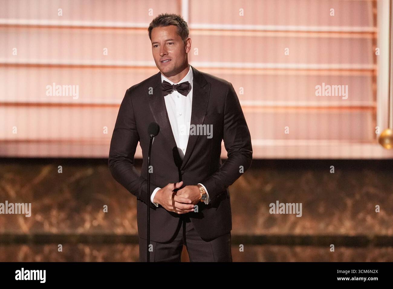 Justin Hartley speaks during the 77th Primetime Emmy Awards on Sunday ...